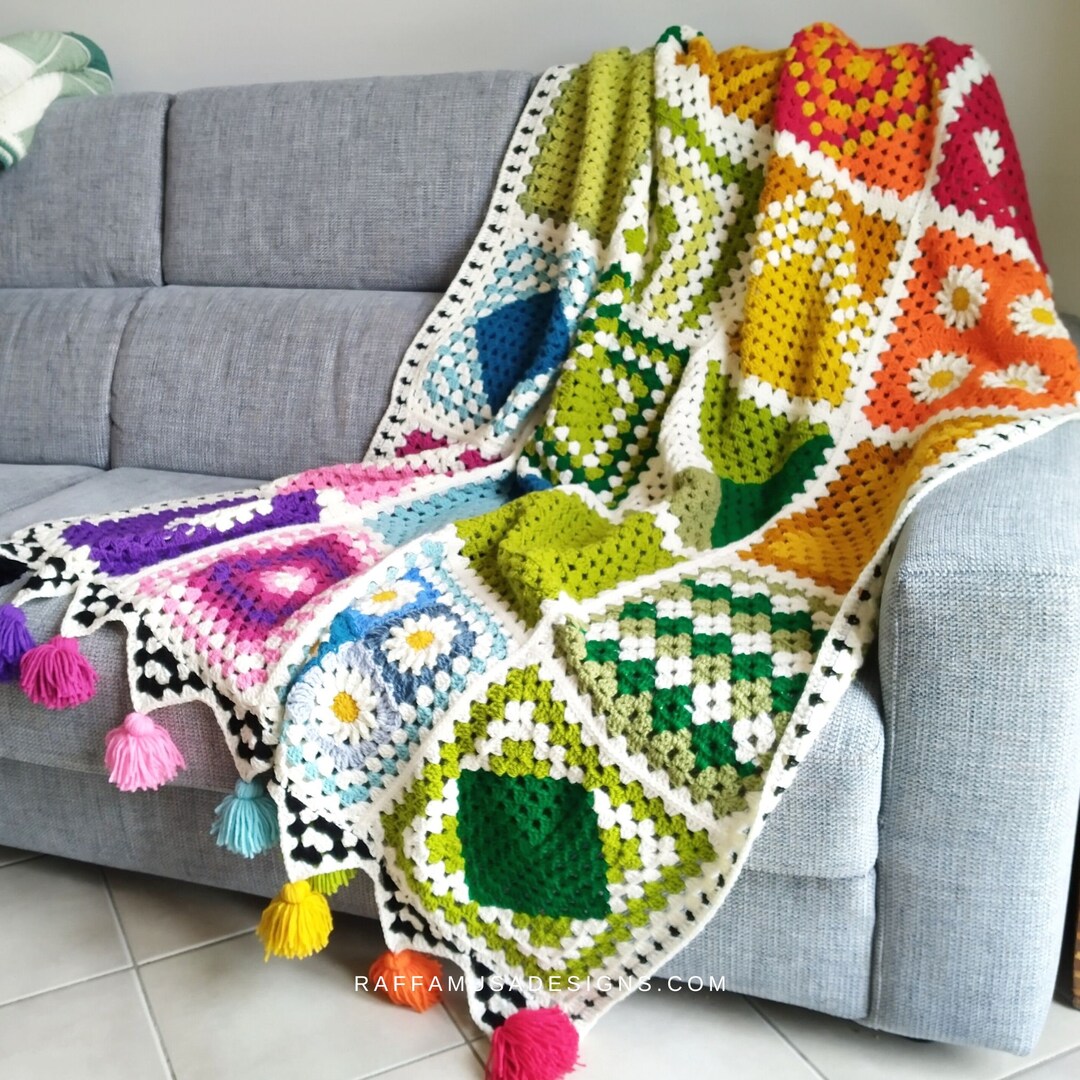 Crochet Pattern - Rainbow Granny Square Blanket - Granny Stitch Sampler ...