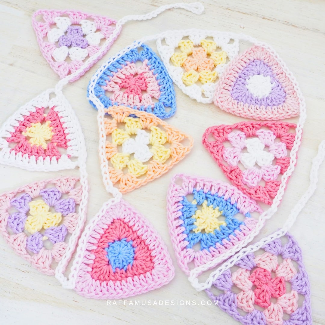 Crochet Pattern - Scrap Triangle Bunting - Scrap Yarn Garland - Cotton ...