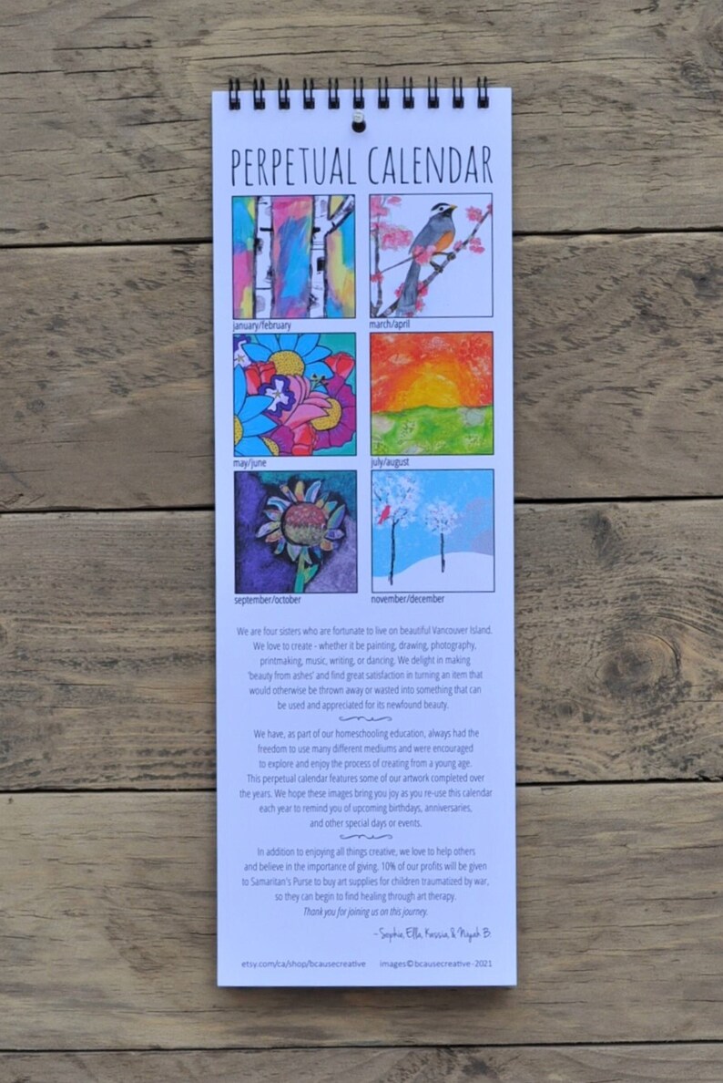 Perpetual Art Calendar (4"x12") - Keep Track of Birthdays ...