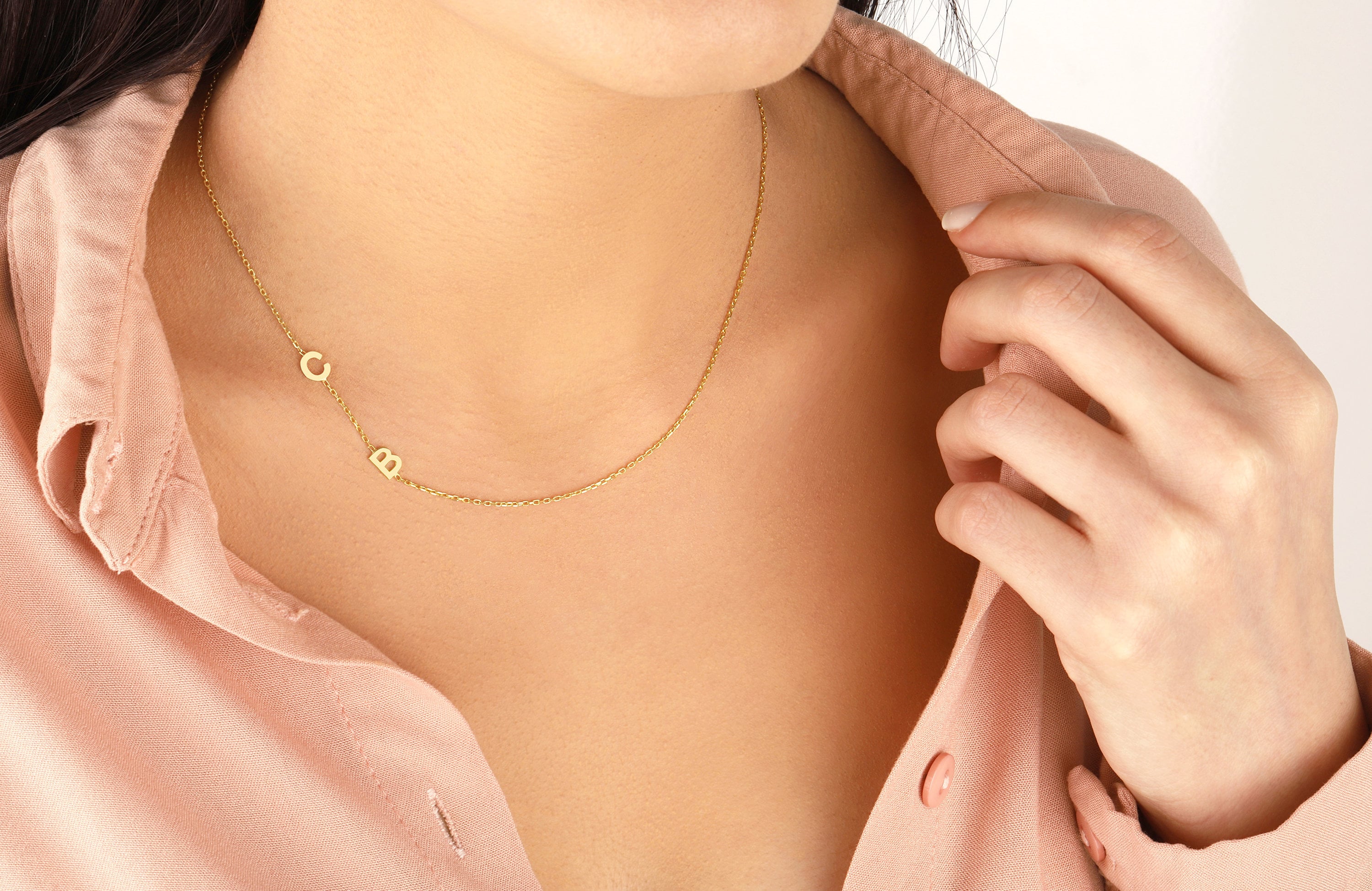 Two Initial Necklace Initial Necklace Personalized Necklace - Etsy