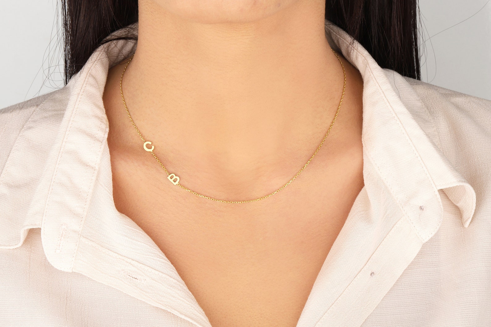 Two Initial Necklace Initial Necklace Personalized Necklace - Etsy