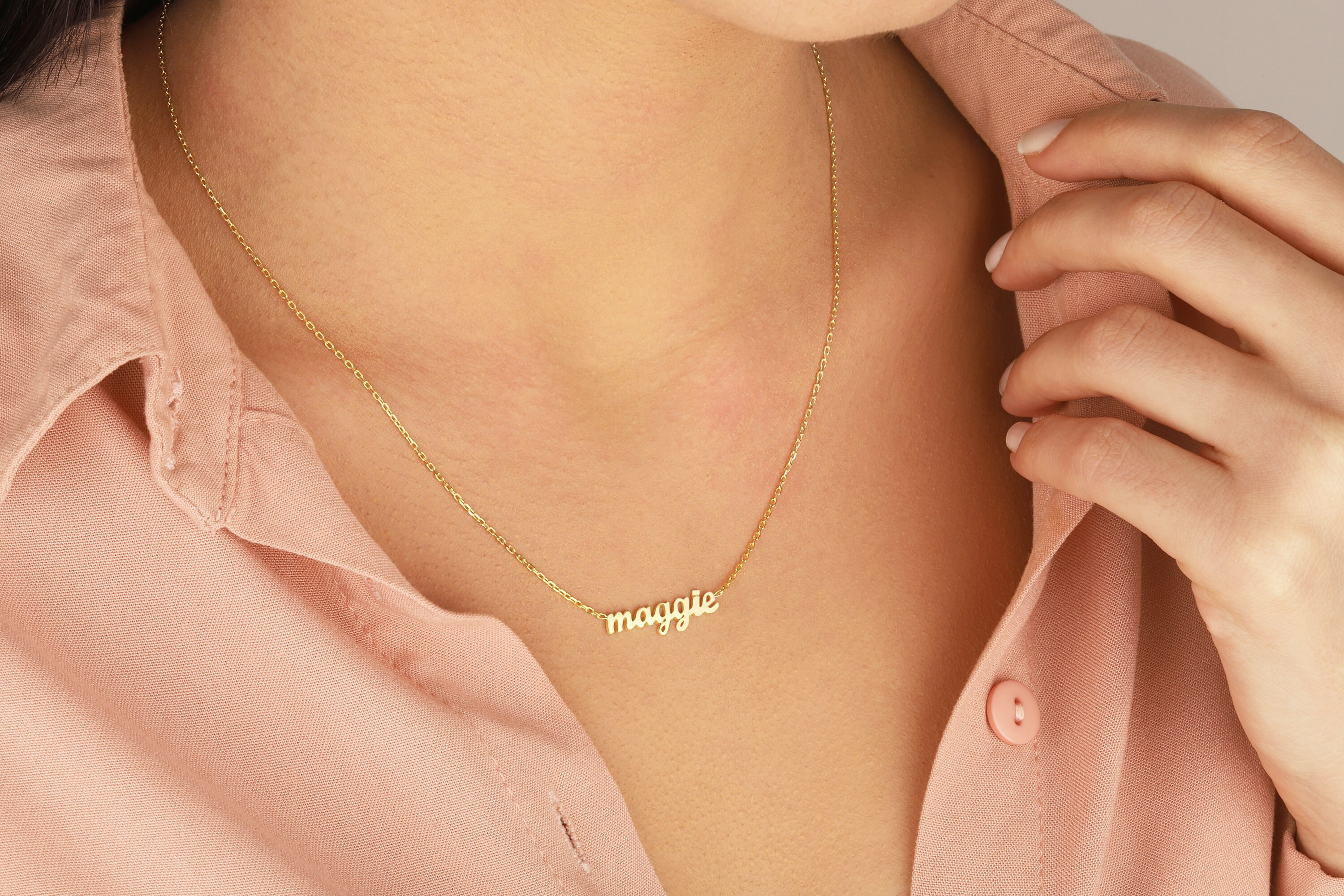 14k Solid Gold Name Necklace Name Necklace Gold Name - Etsy