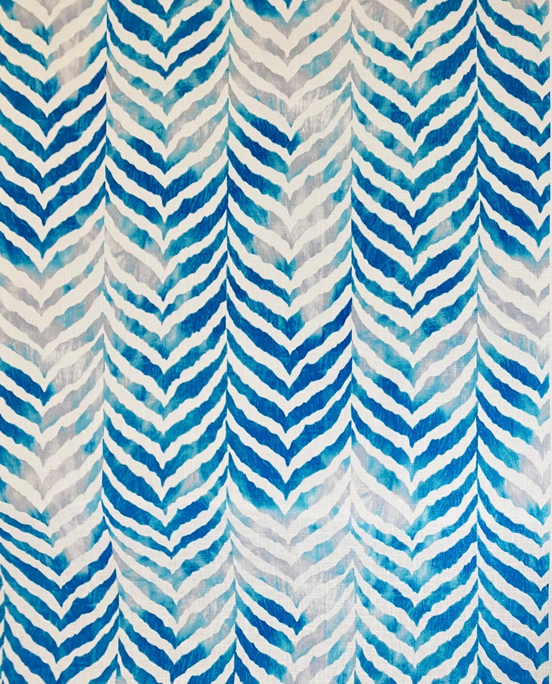 Blue, White & Gray Zebra Animal Print - Linen Blend Drapery, Upholstery ...