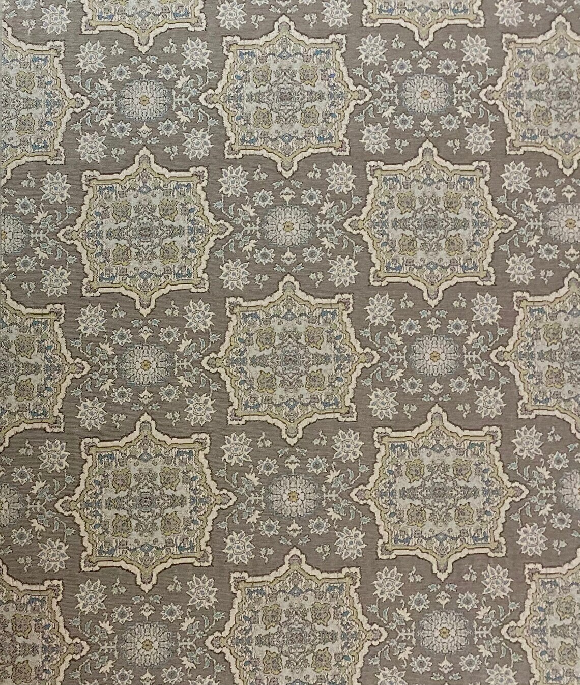 Muted Cocoa Brown With Details of Light Blue & Yellow and Antique White ...