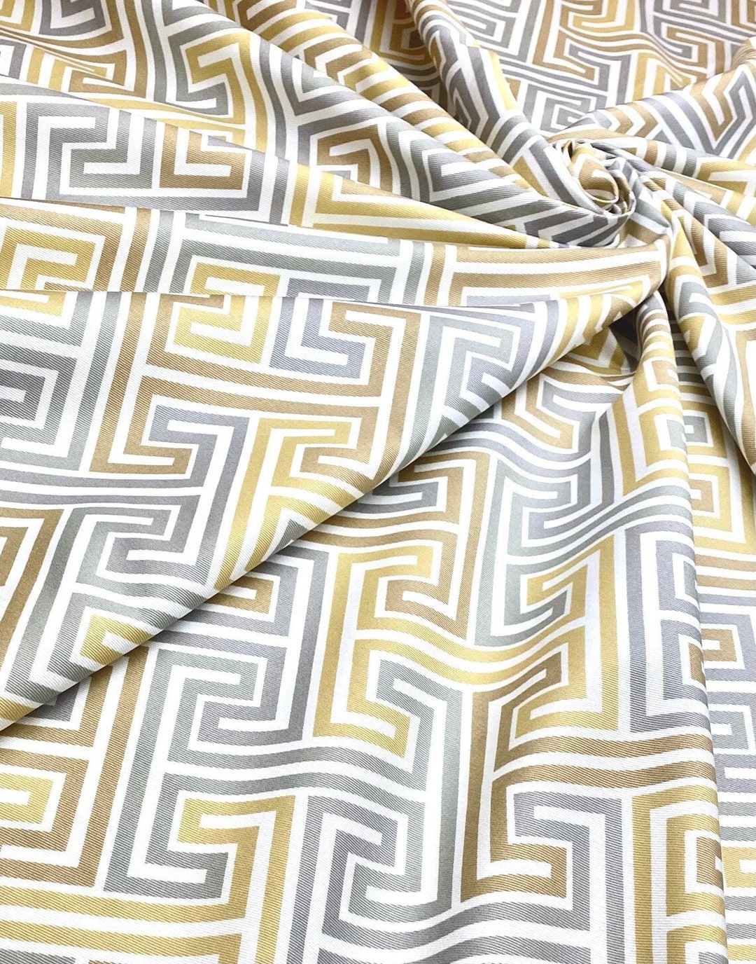 Metallic Greek Key Fabric - Silver, Copper, Gold & White - Home Decor ...