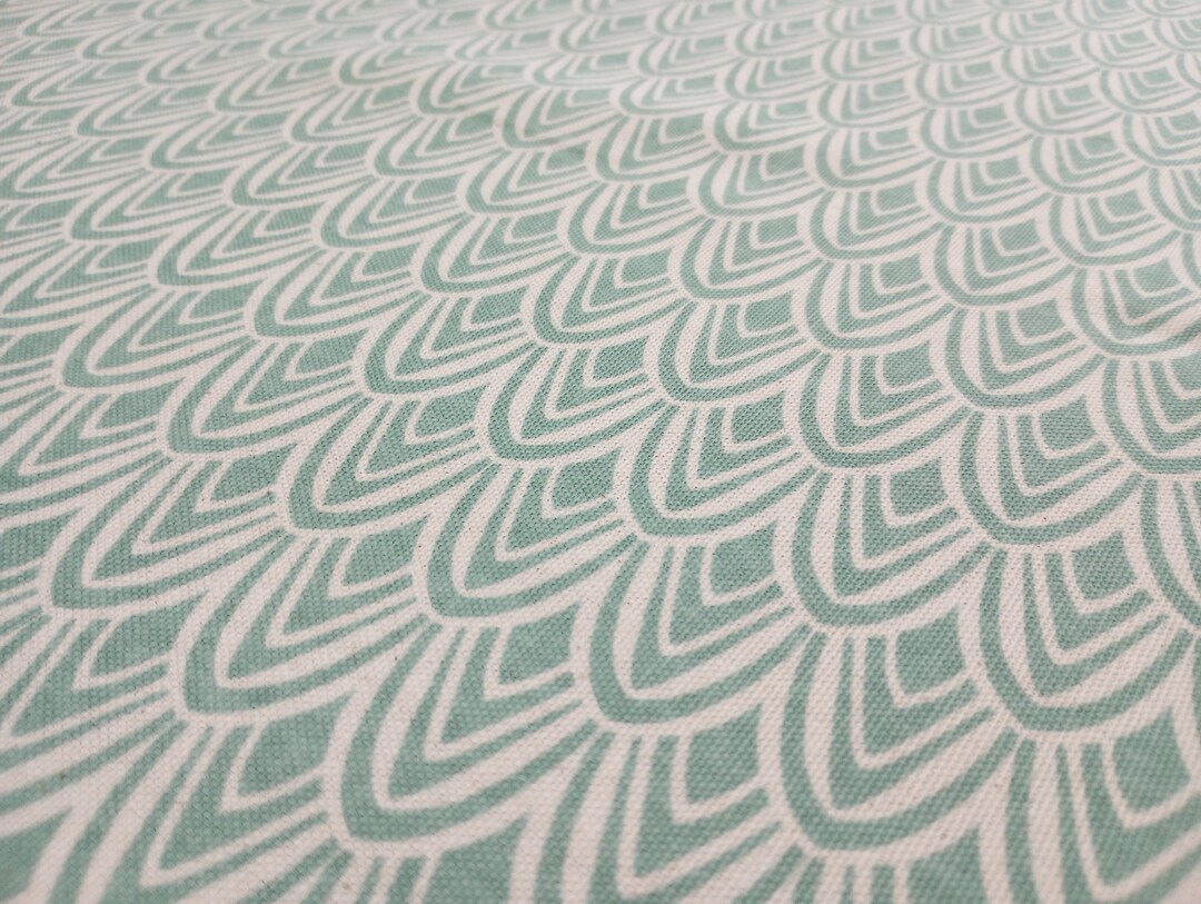 Green Art Deco Fabric - "minty" Green and Off-white Small-scale Pattern ...
