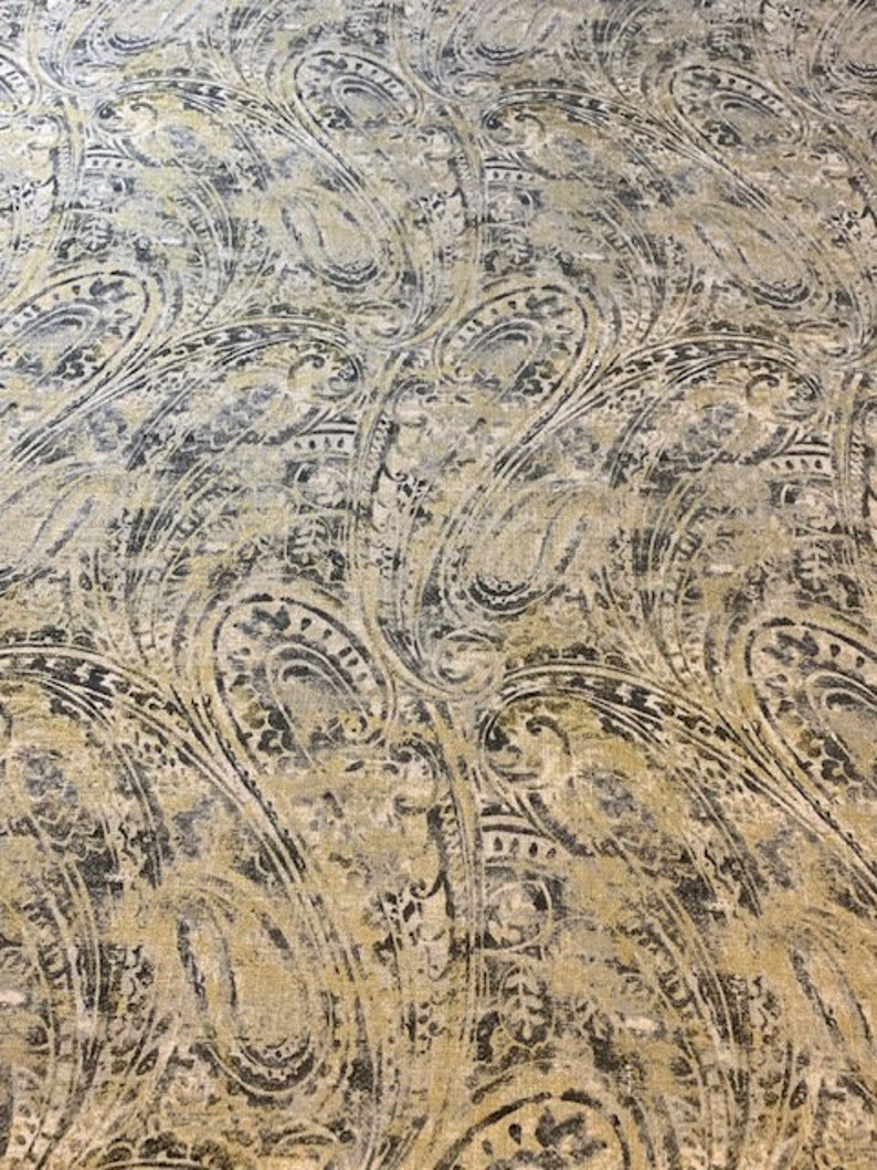 Metallic Paisley Fabric Cream and Muted Black Paisley With Metallic ...