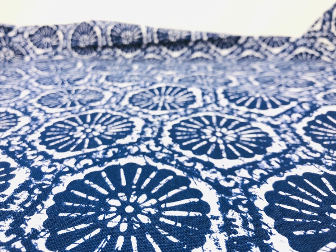 Indigo & White Designer Sand Dollar Print Cotton Drapery / Home Decor ...