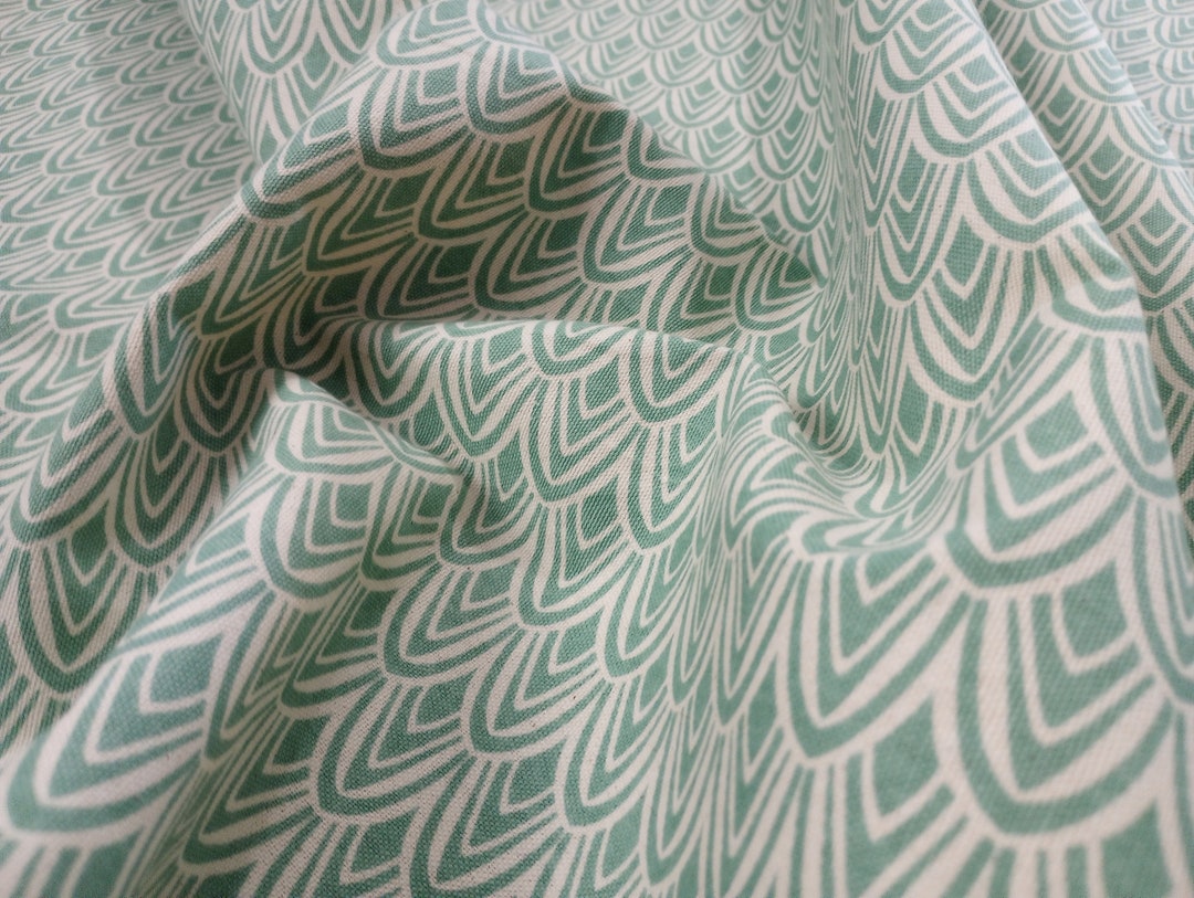 Pastel Minty Green & Off-white Art Deco Design Fabric by the Yard Great ...