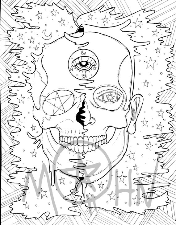 Psychedelic Skull Face Coloring Page - Etsy Ireland