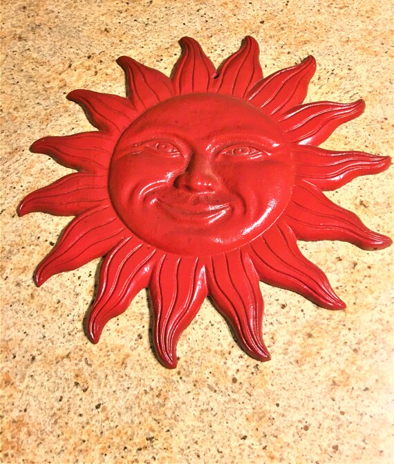 Cast Iron Red Sun Face Yard Metal Art Vintage Retro Old School - Etsy