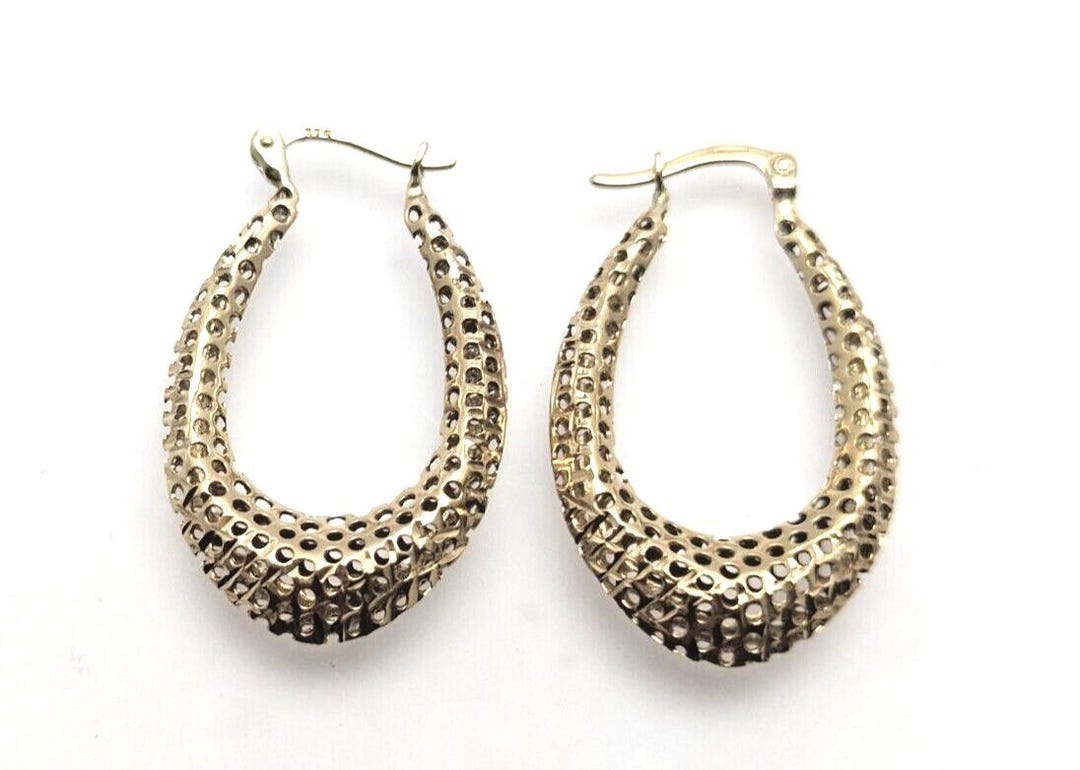 9ct Gold Hoop Earrings Mesh Design Hinged Closures 9ct Yellow Gold - Etsy