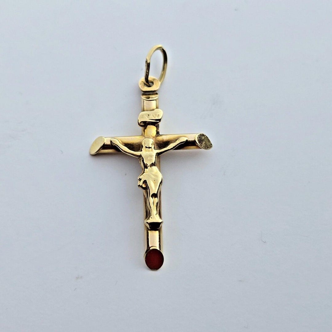 9ct Gold Crucifix Cross Pendant Full 375 Gold Hallmark Size: 41mm X ...