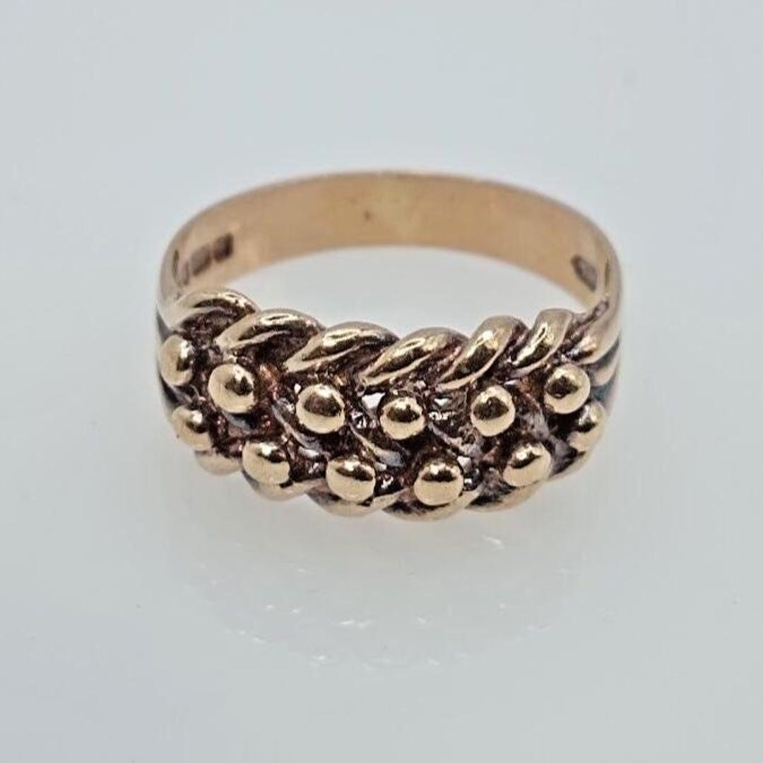 9ct Yellow Gold Men's 2-row Keeper Ring UK Ring Size M 1/2 Classic ...