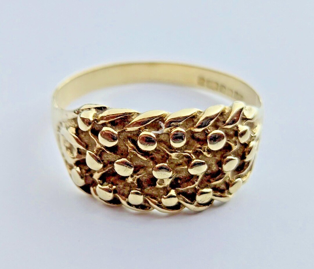9ct Yellow Gold Men's Keeper Ring 3 Row Setting Weight 3g Ring Size: Q ...