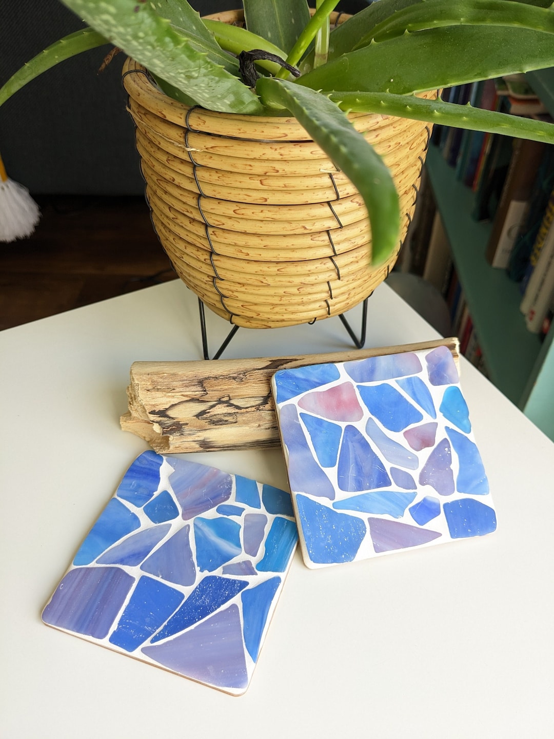 4 X Sea Glass Coaster DIY Mosaic Kit, Set of 4 Lilac Purple Tones ...