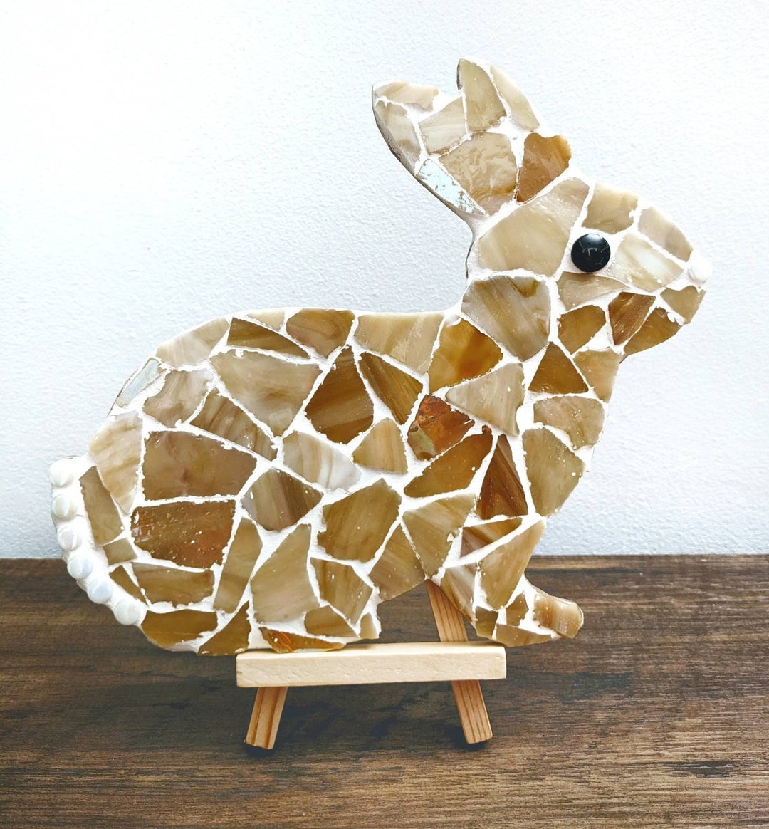 Cream & Caramel Bunny Rabbit, DIY Mosaic Kit, Craft Kit, Sea Glass ...