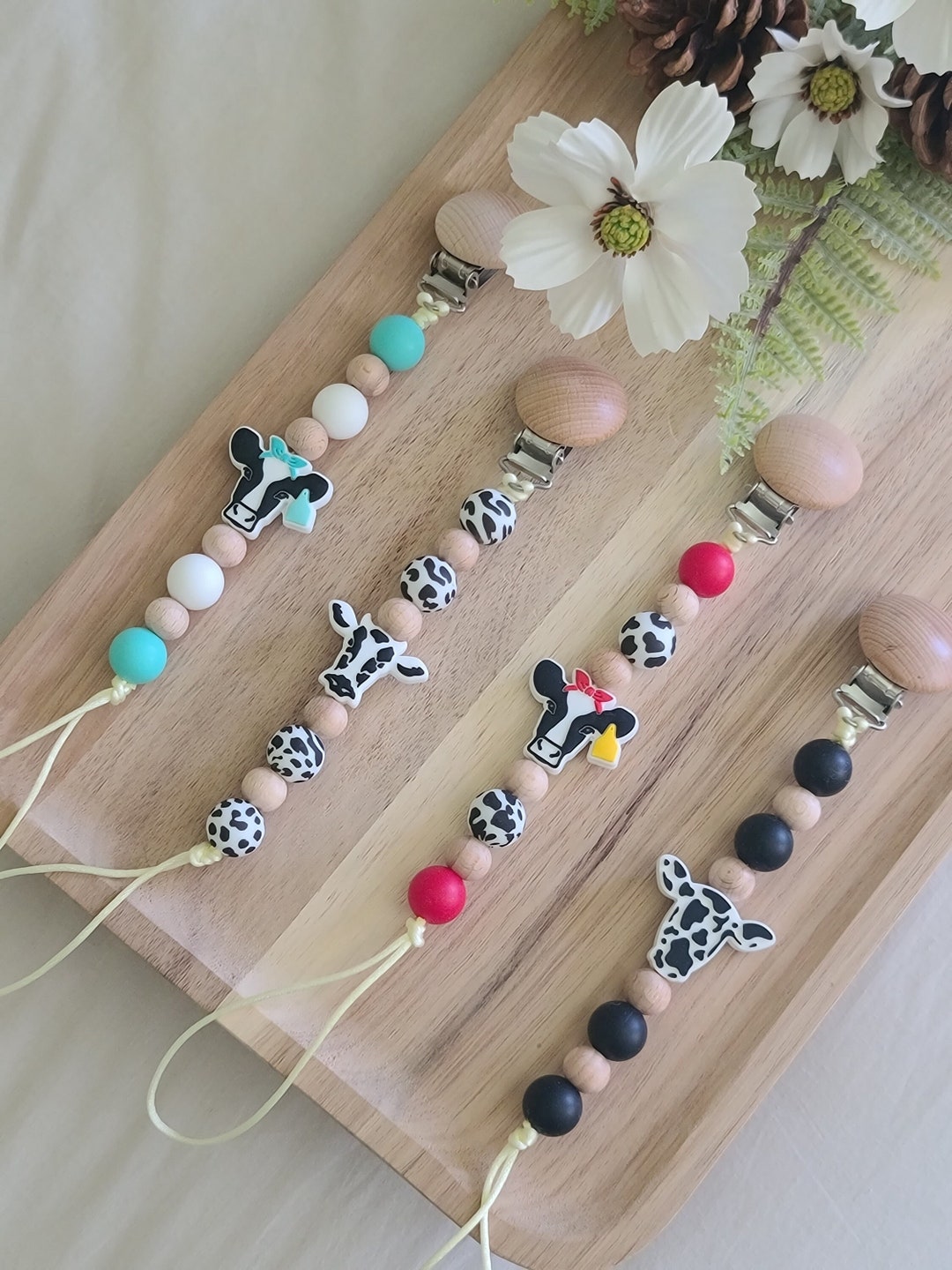 Black Cow Pacifier Clip Farm Pacifier Clip Cow Dummy Clip Cow Binkie ...
