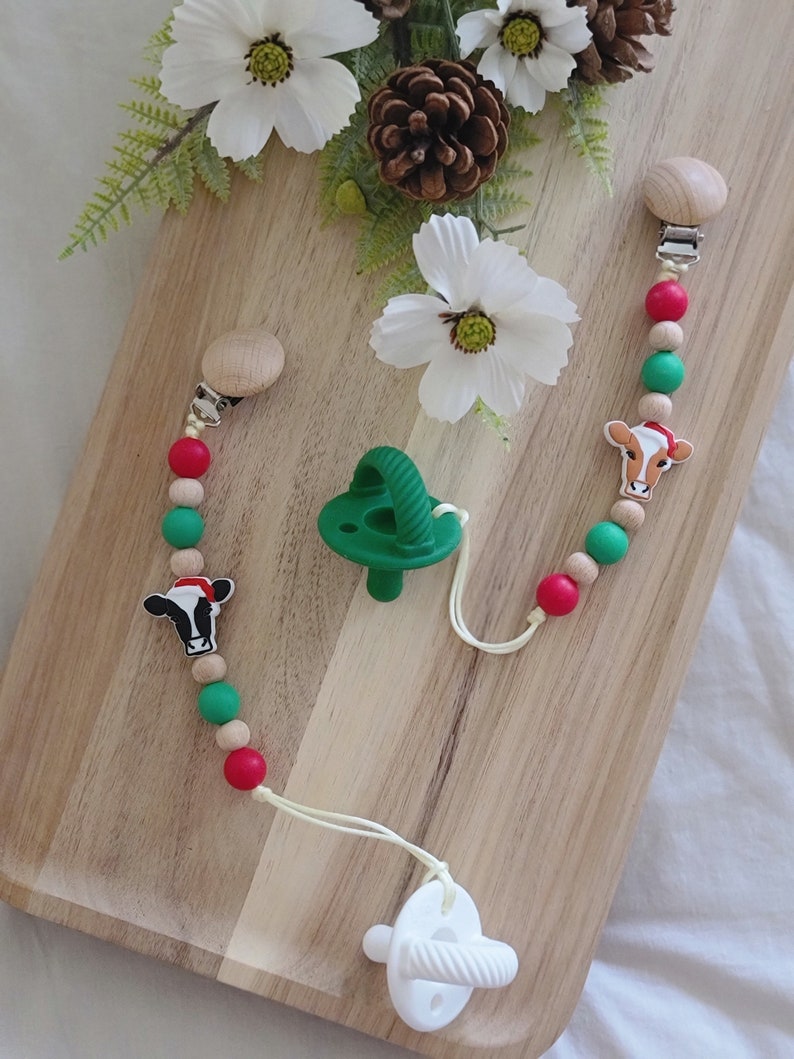 Santa Cows | Christmas Cow Pacifier Clip | Christmas Cow Print Pacifier ...