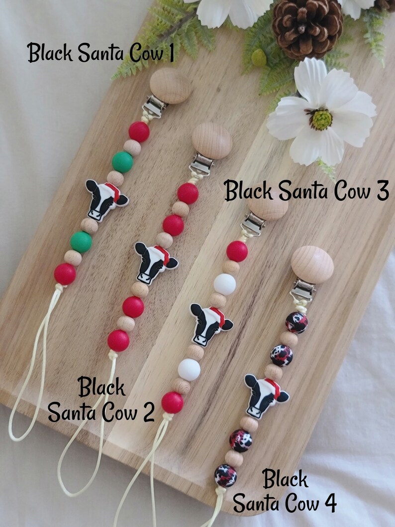 Santa Cows | Christmas Cow Pacifier Clip | Christmas Cow Print Pacifier ...
