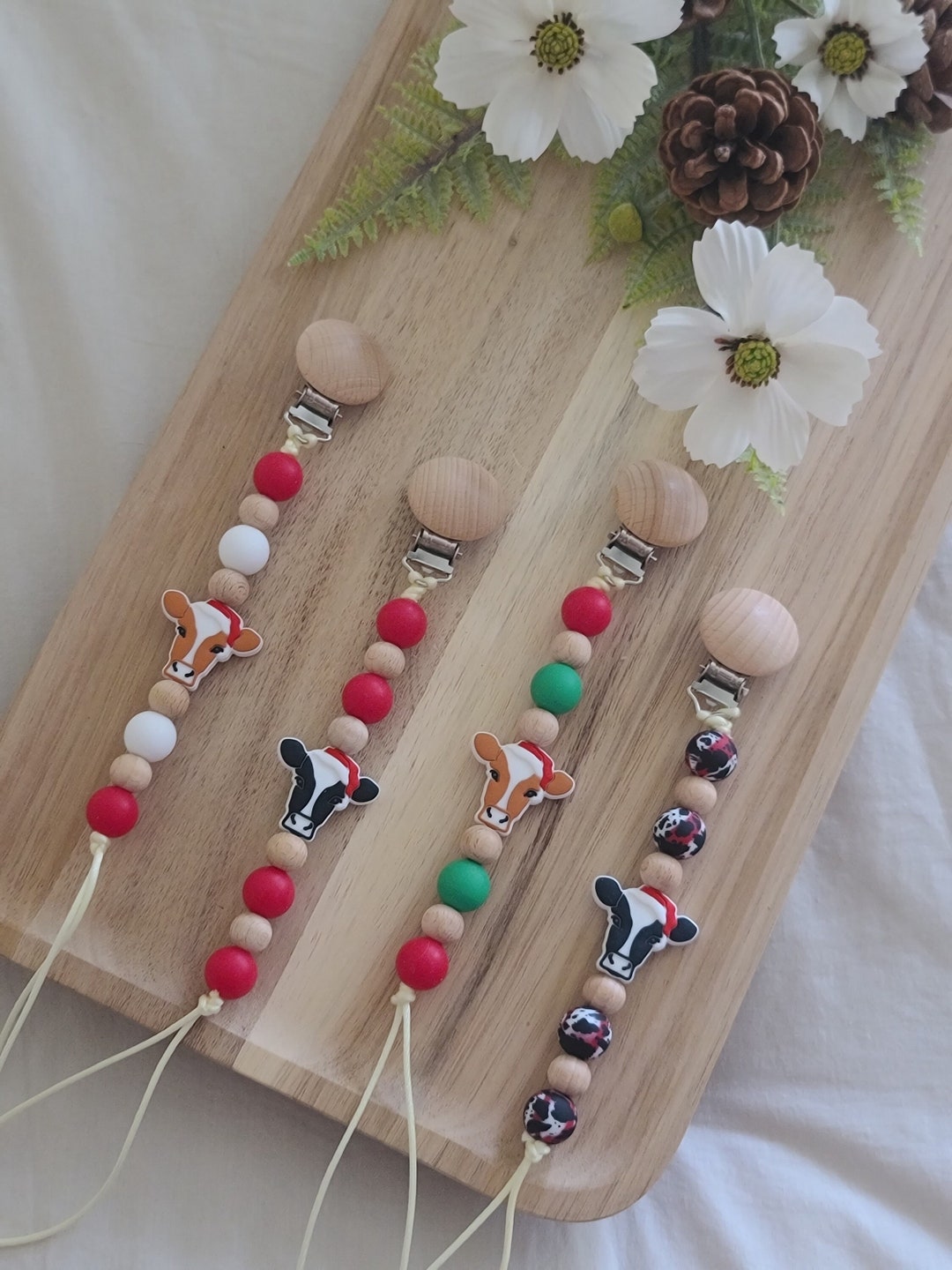 Santa Cows | Christmas Cow Pacifier Clip | Christmas Cow Print Pacifier ...