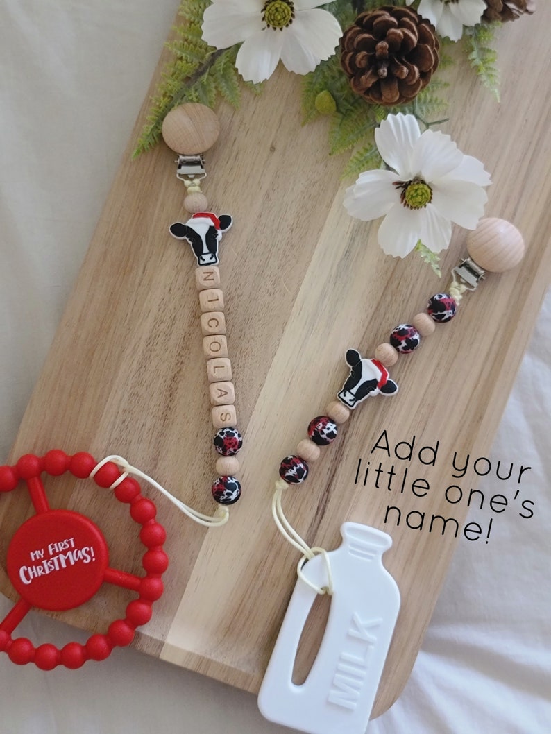 Santa Cows | Christmas Cow Pacifier Clip | Christmas Cow Print Pacifier ...