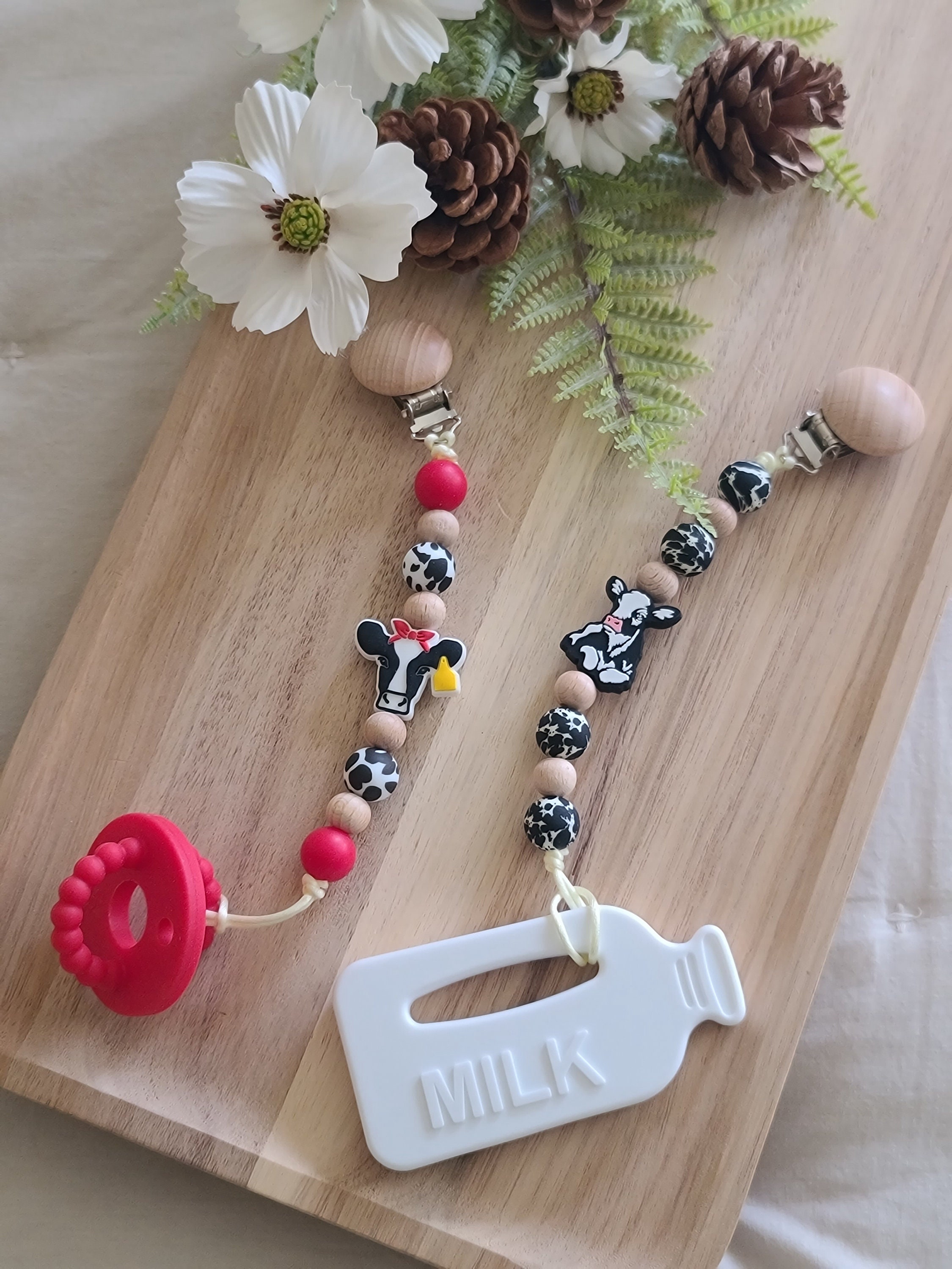 Black Cow Pacifier Clip | Farm Pacifier Clip | Cow Dummy Clip | Cow ...