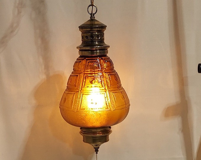Vintage Falkenstein Thick Amber Glass Plug-in Swag Light Art Deco ...