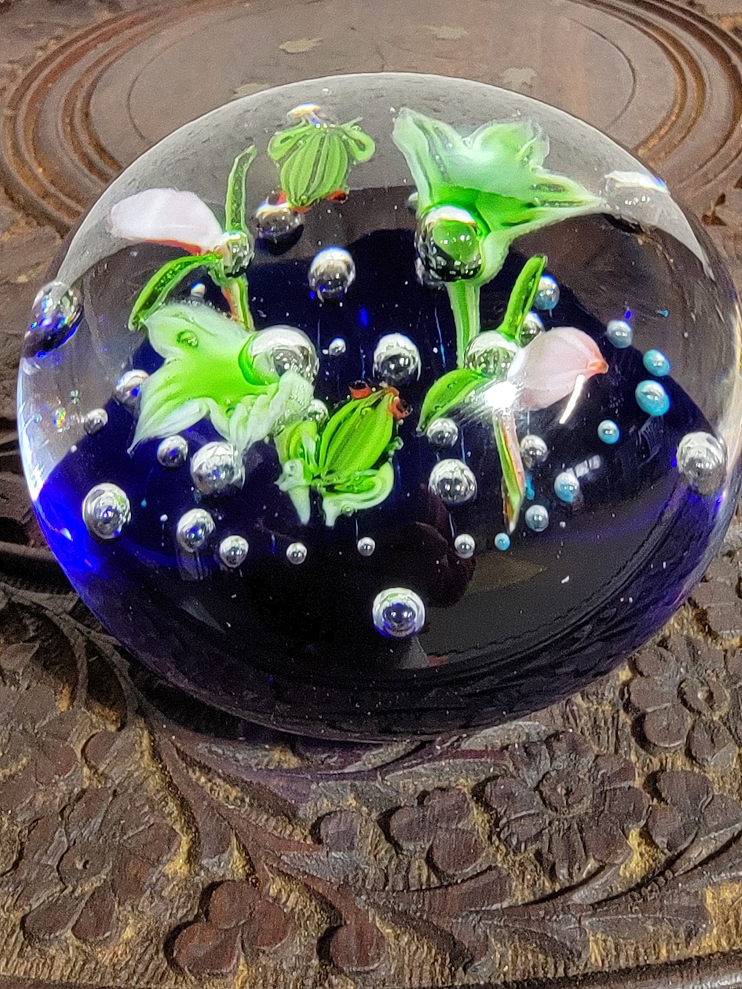 Awesome Murano Style Art Glass Paperweight With Frogs on Lilypad Design ...