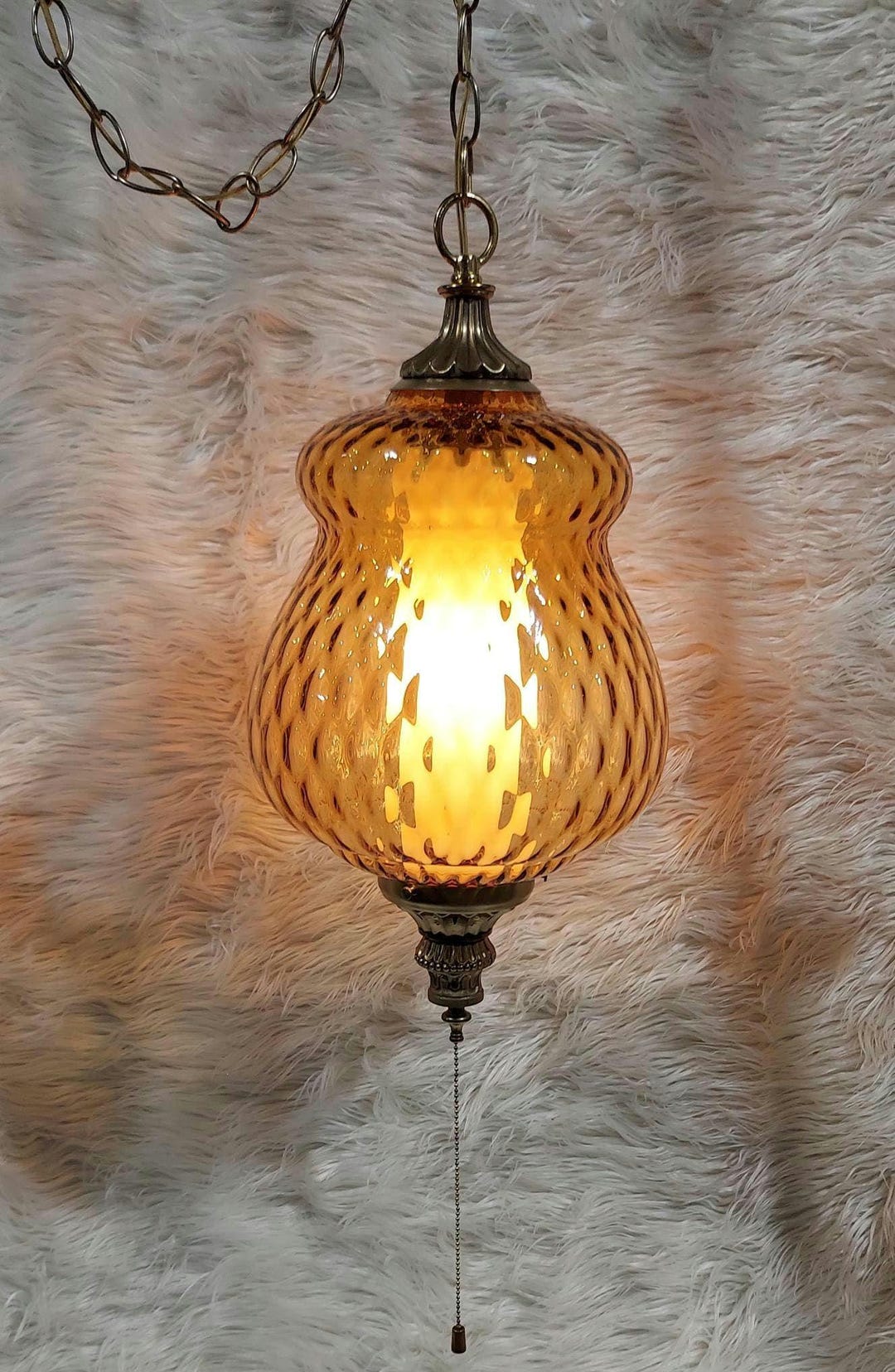 Beautiful Amber Diamond Optic Plug-in Swag Light 1970s - Etsy