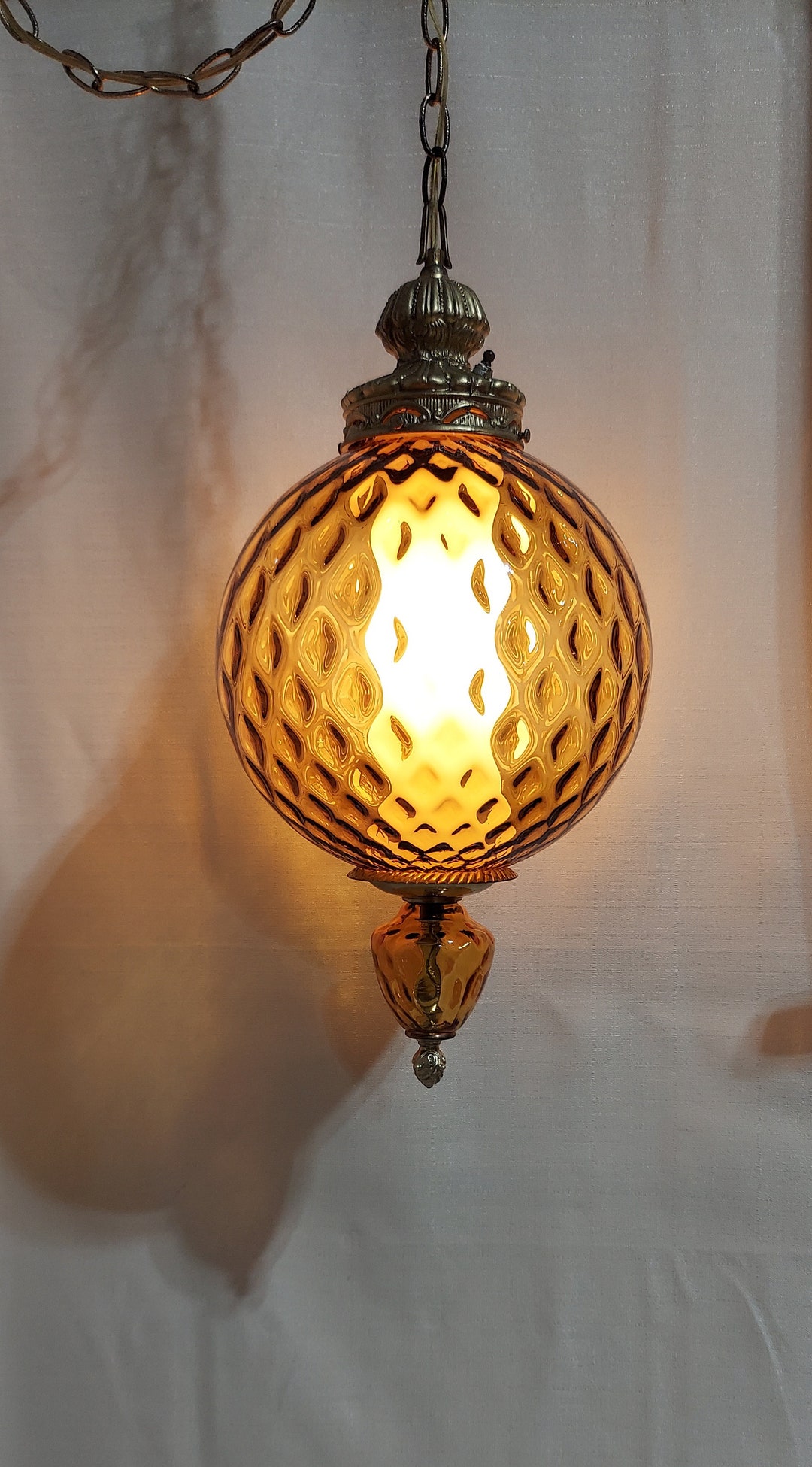 Beautiful Amber Diamond Optic Plug-in Swag Light - Etsy