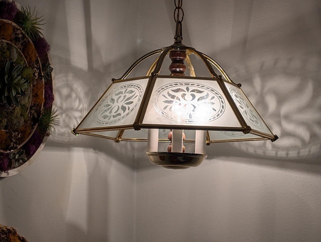 Vintage Modulite 6 Panel Frosted Glass Candelabra 4-light Plug-in Swag ...