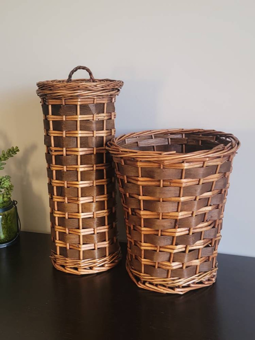 Super Cute Boho Woven Basket Bathroom Set, Lidded Toilet Tissue Holder ...