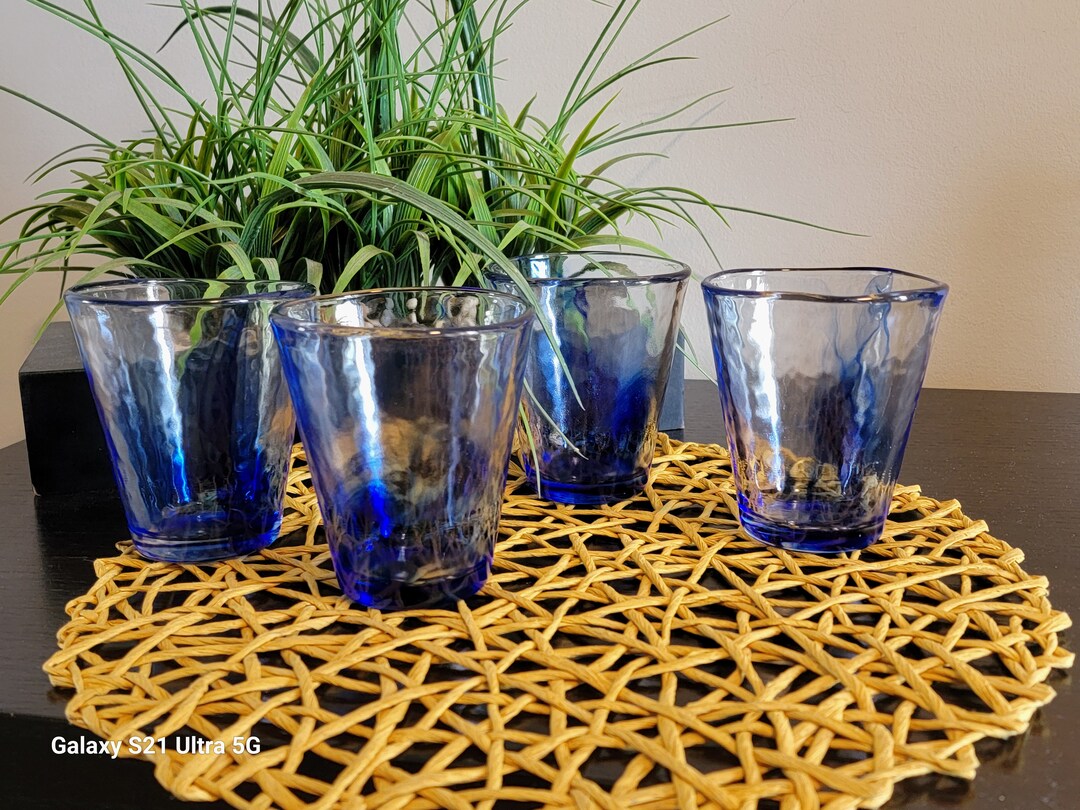 Bormioli Rocco Blue Swirled Heavy-duty Cocktail/whiskey Glasses, Set of ...
