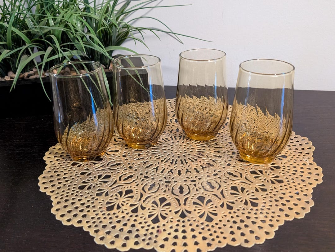 Super Cool MCM Anchor Hocking Amber Regal Optic Swirled 12oz Drinkware ...