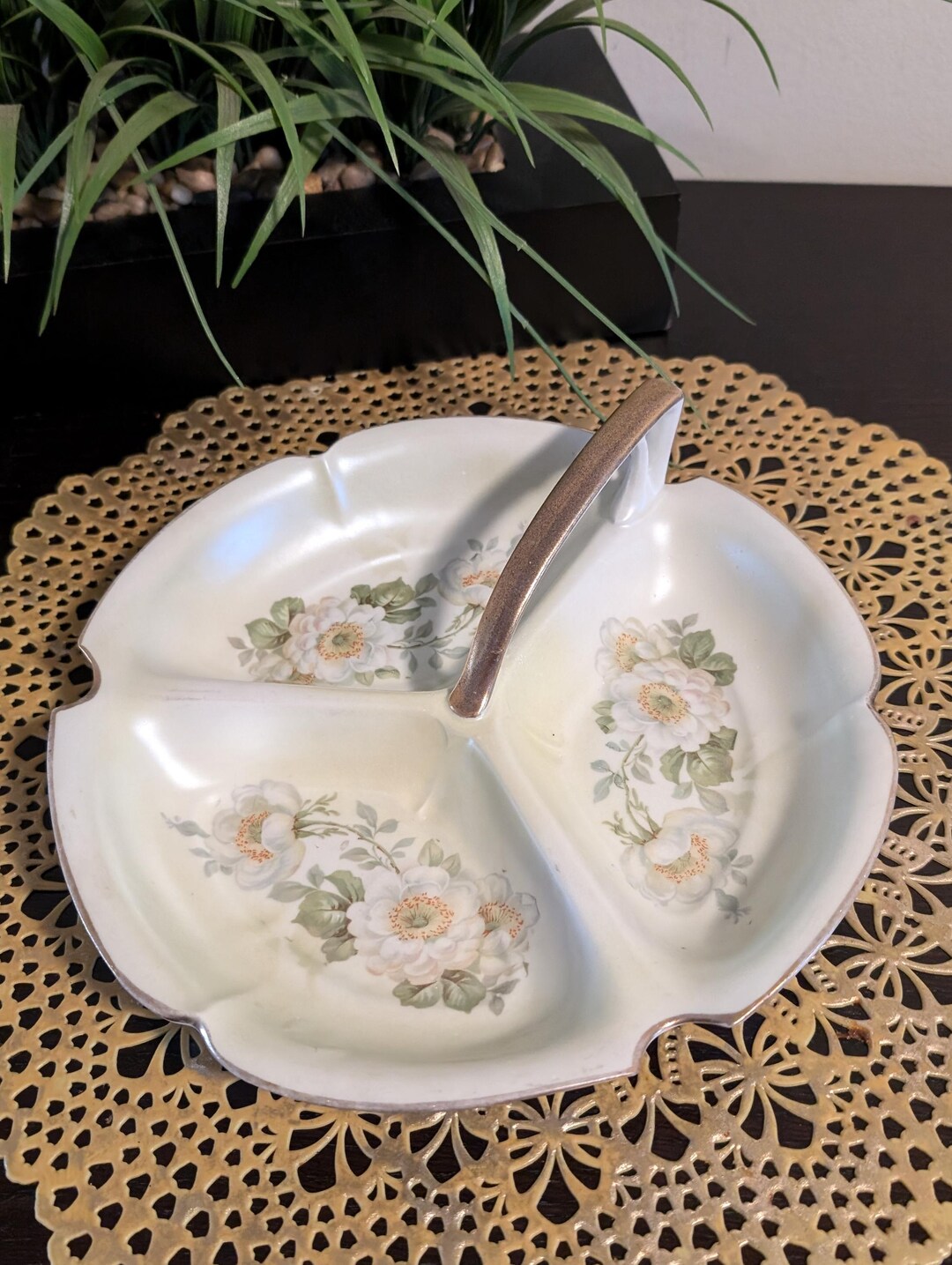 Antique K&L Porcelain German Hand Painted Divided and Handled Nappy ...