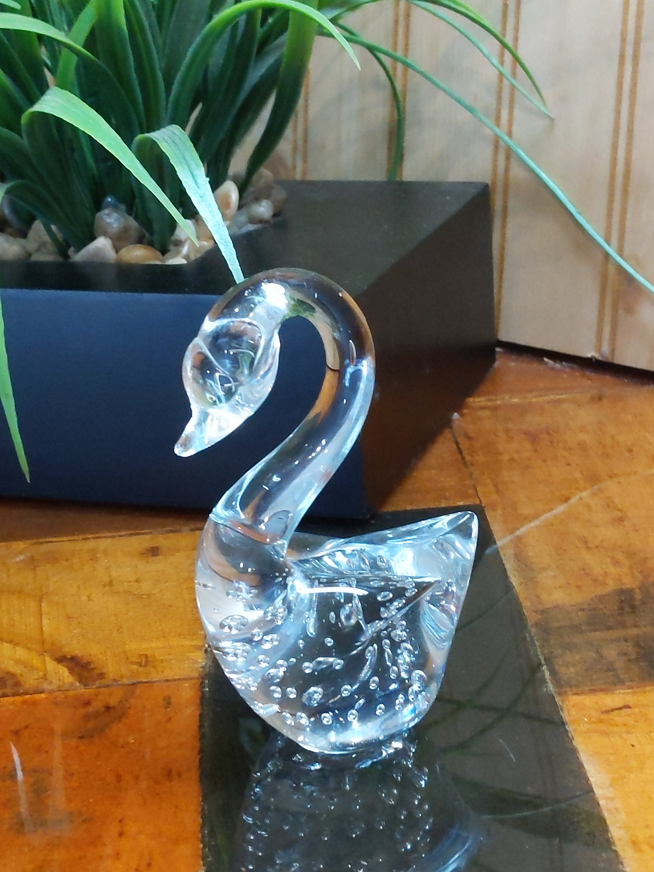 Vintage hand blown clear glass swan paperweight with | Etsy Vintage hand blown clear glass swan paperweight with | Etsy