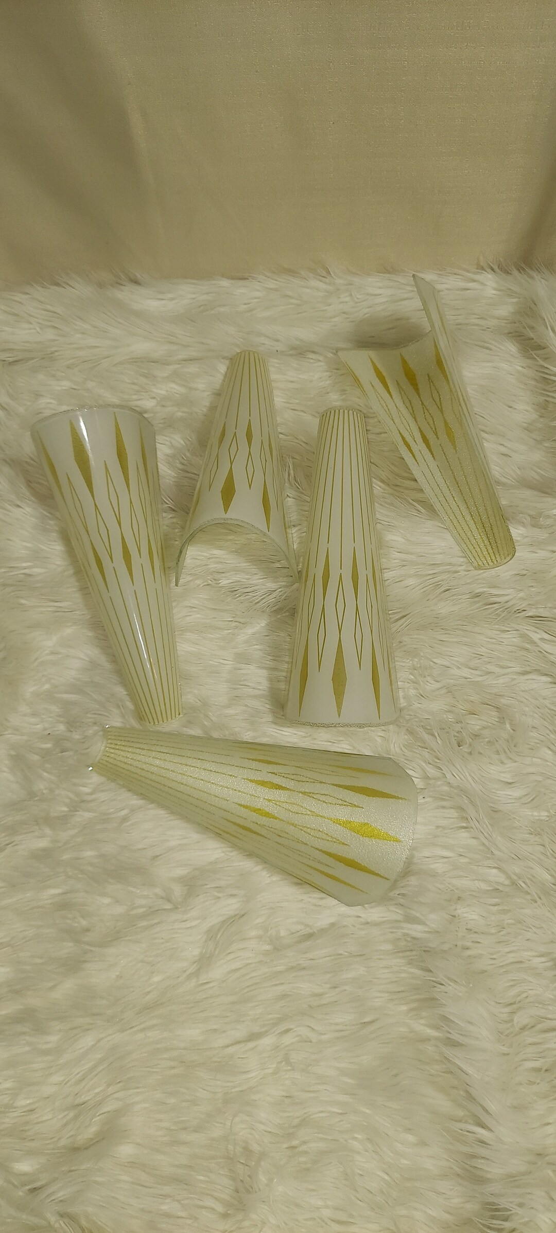 Fabulous Art Deco/mcm/atomic Slip Shade White With Gold Diamond ...