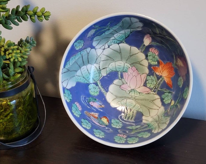 Vintage MCM Chinese Chinoiserie Porcelain 8" Lotus Lilly & Bird 8 ...