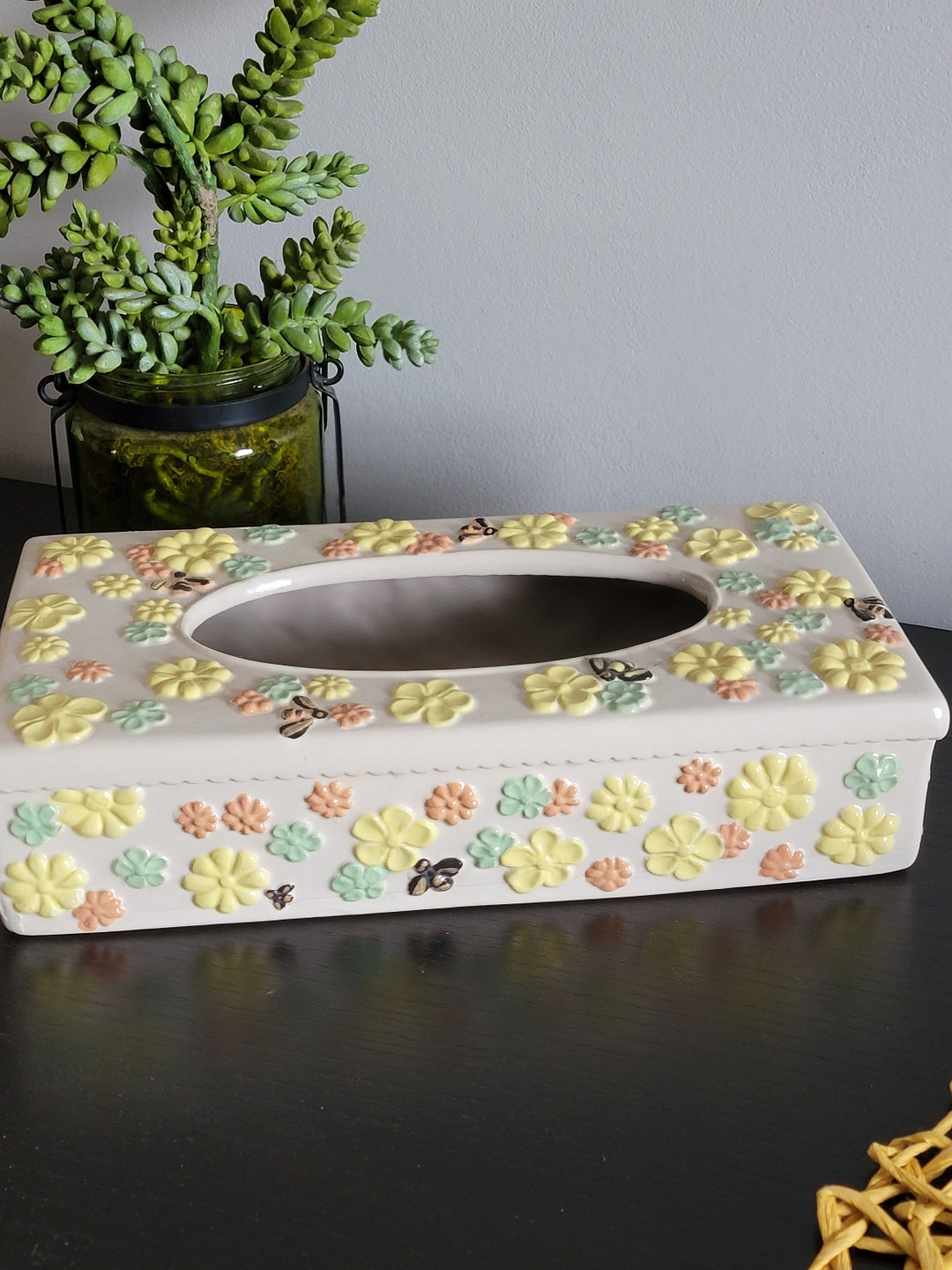 Adorable MCM Crazy Daisy Glazed Ceramic Tissue Box Cover - Etsy