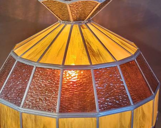 Super Cool MCM Heavy Duty Leaded Stained Glass 15.5 Plug in Swag Lamp ...
