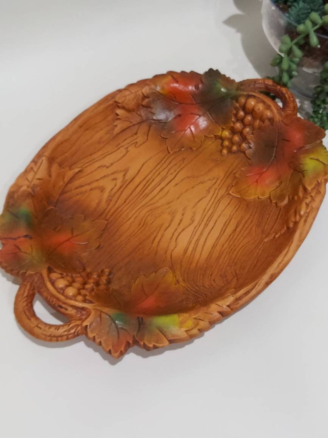 1958 Wood Look Resin Centerpiece/fruit Bowl/trinket Tray - Etsy