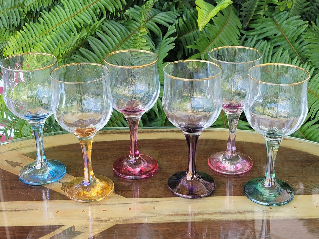 Beautiful Multi-color Swirled Glass Stemware Set of 6, Maker Unknown - Etsy