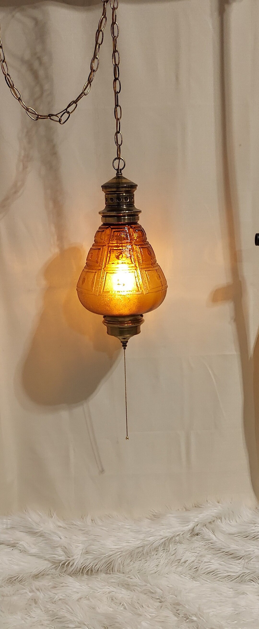 Vintage Falkenstein Thick Amber Glass Plug-in Swag Light Art Deco ...