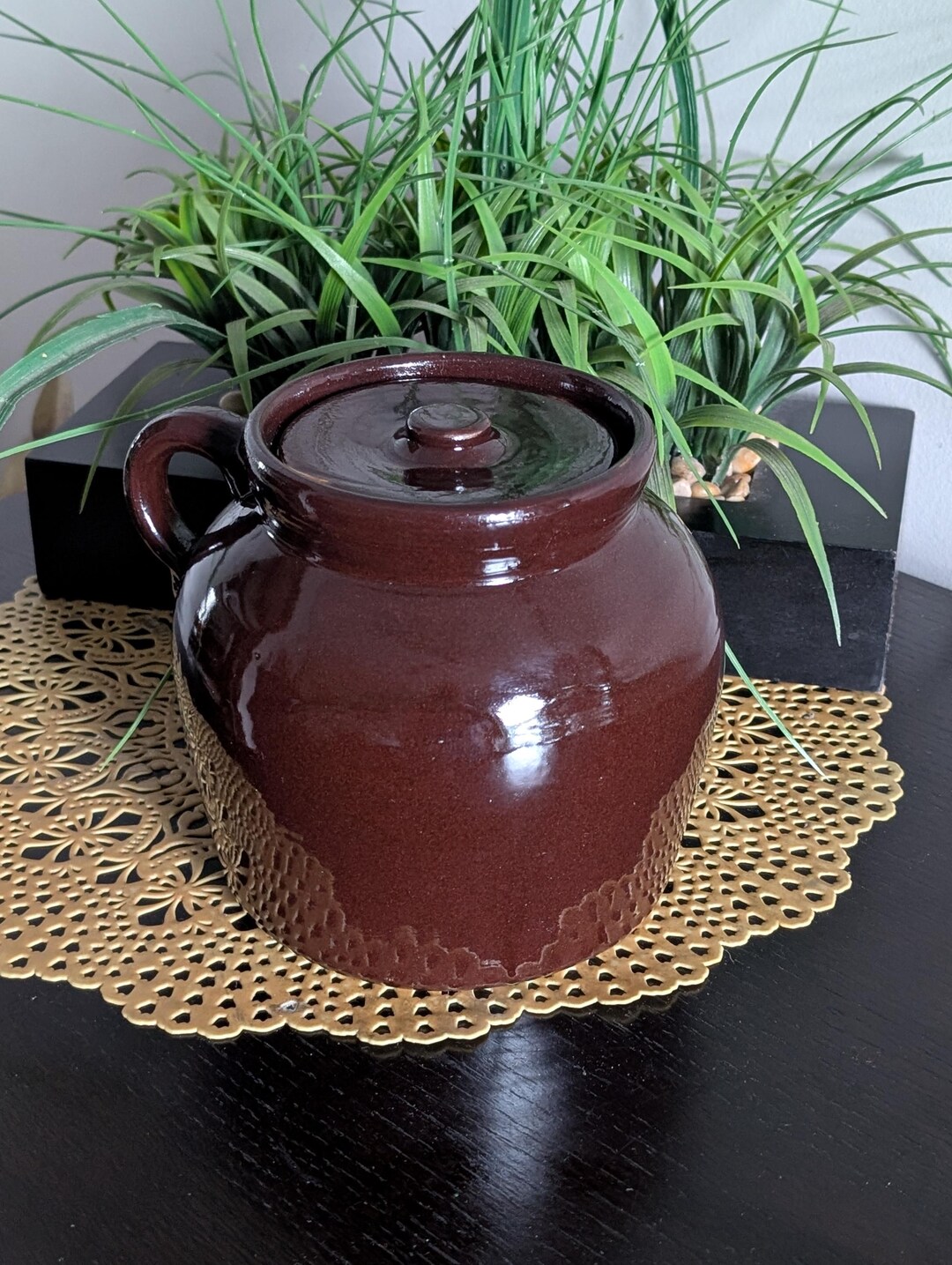 Awesome MCM Handled Heavy-duty Brown Stoneware Bean Pot/crock With Lid ...