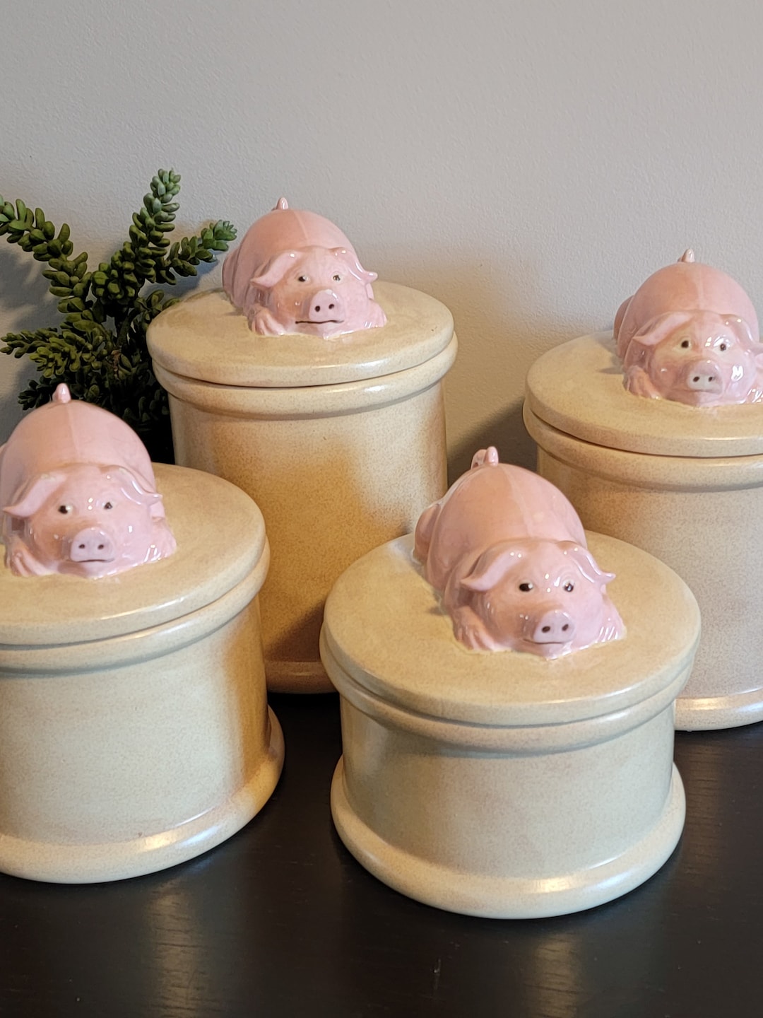 Adorable Vintage Ceramic Crock Style Pig Canister Set of 4 - Etsy