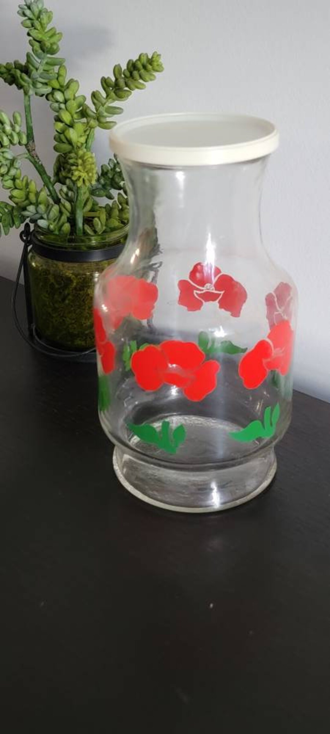 Super Cute Mid-century Anchor Hocking Red Poppy Juice Jug/refrigerator ...