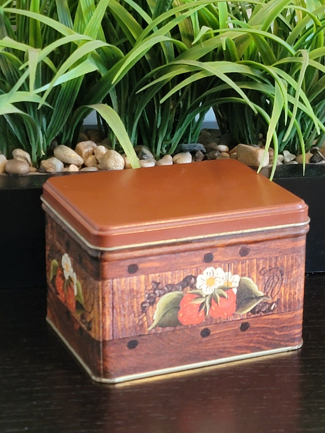 Super Cute MCM J.L. Clark 3.5" Faux Wood & Strawberry Tin Lidded Box - Etsy