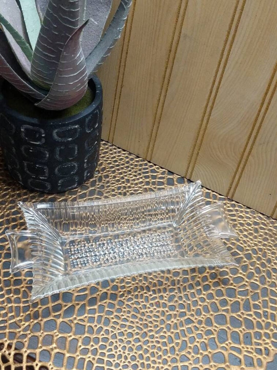 Vintage MCM Clear Glass Handled 1/4lb Butter Tray, Bubble Glass Art ...