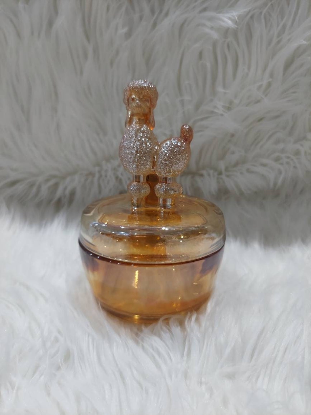 Vintage Peach Lusterware/ Carnival Glass Poodle Powder Jar/ - Etsy